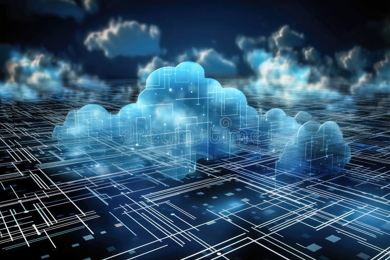 Cloud Hovering Over Computer Network. Generative AI Stock Illustration ...