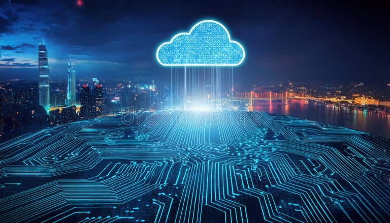 Cloud Forming Above a Circuit Board Representing Cloud Computing and Advanced Technology ...