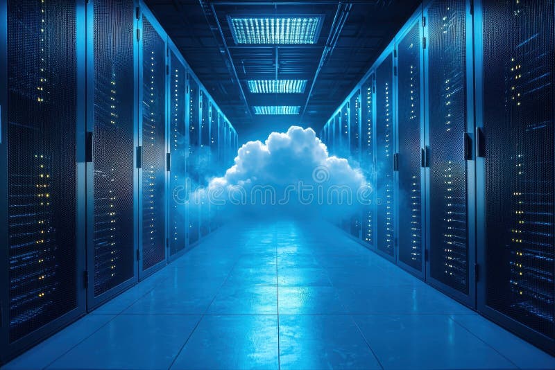 A Cloud Forming Inside a Server Room with Computer Equipment ...