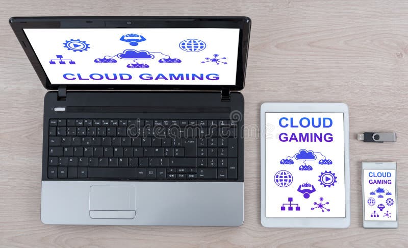 Cloud Gaming Concept on Different Devices Stock Image - Image of laptop ...