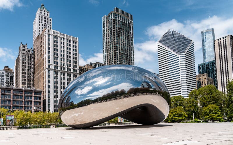 Cloud Gate at Chicago Downtown an Modern High Buildings in a Background ...