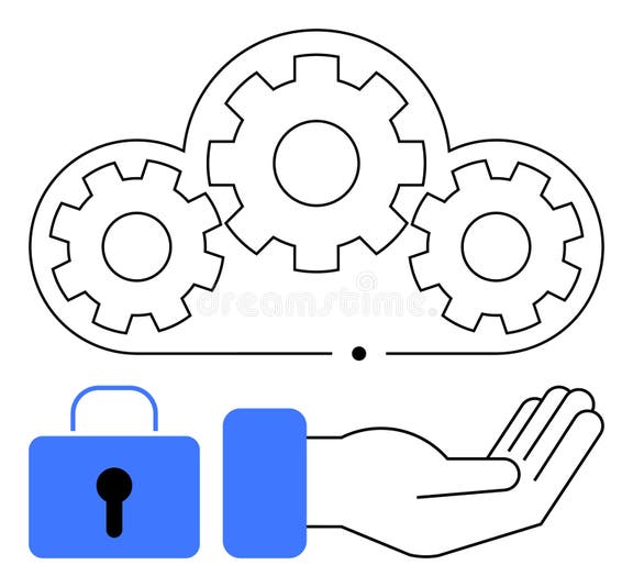 Cloud Technology with Cogs, Open Hand, and Secure Lock Showcasing Data ...