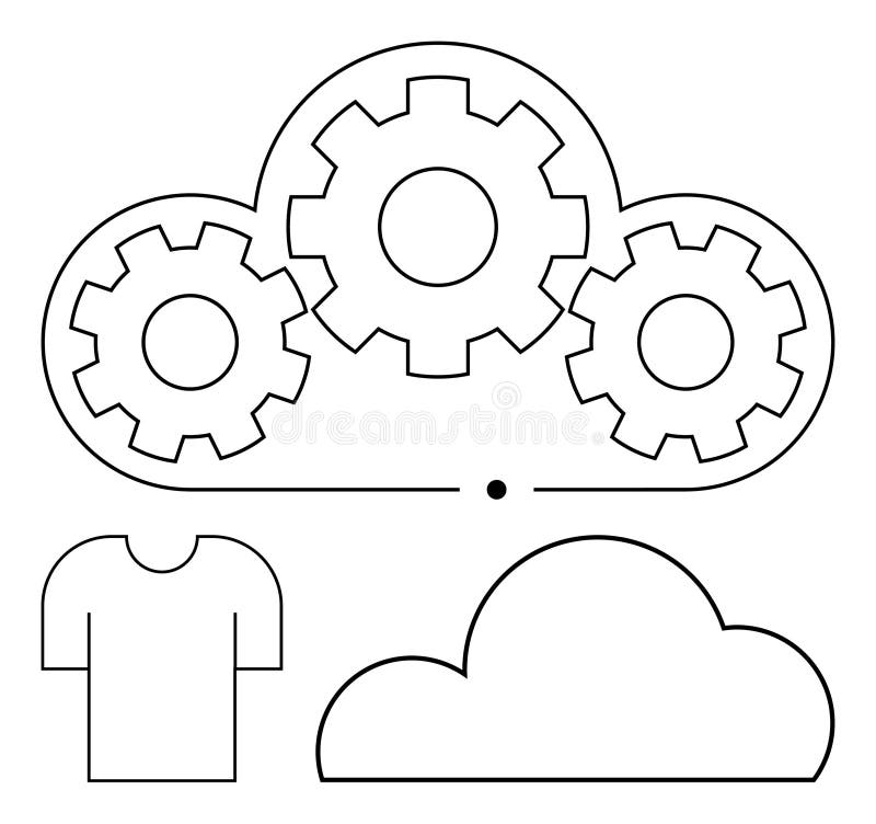 Cloud Computing Concept with Gears and Clothing Line Art Symbolizing ...