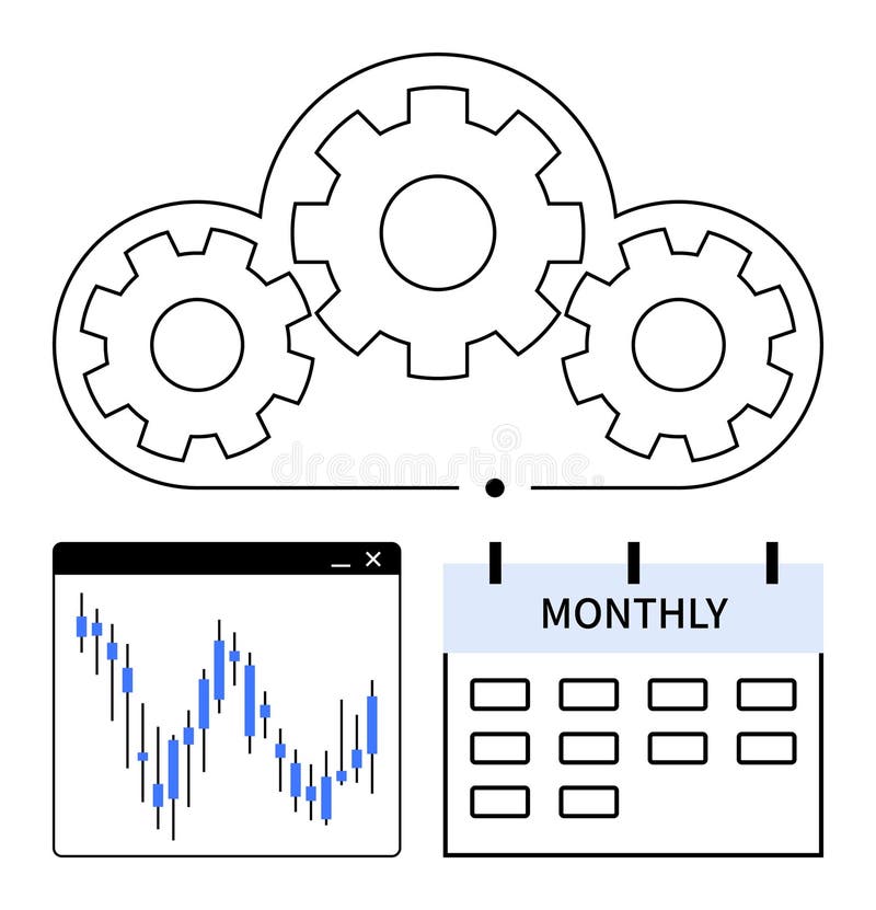 Cloud Technology Integration with Monthly Data Analysis and Gears for Process Optimization Stock ...