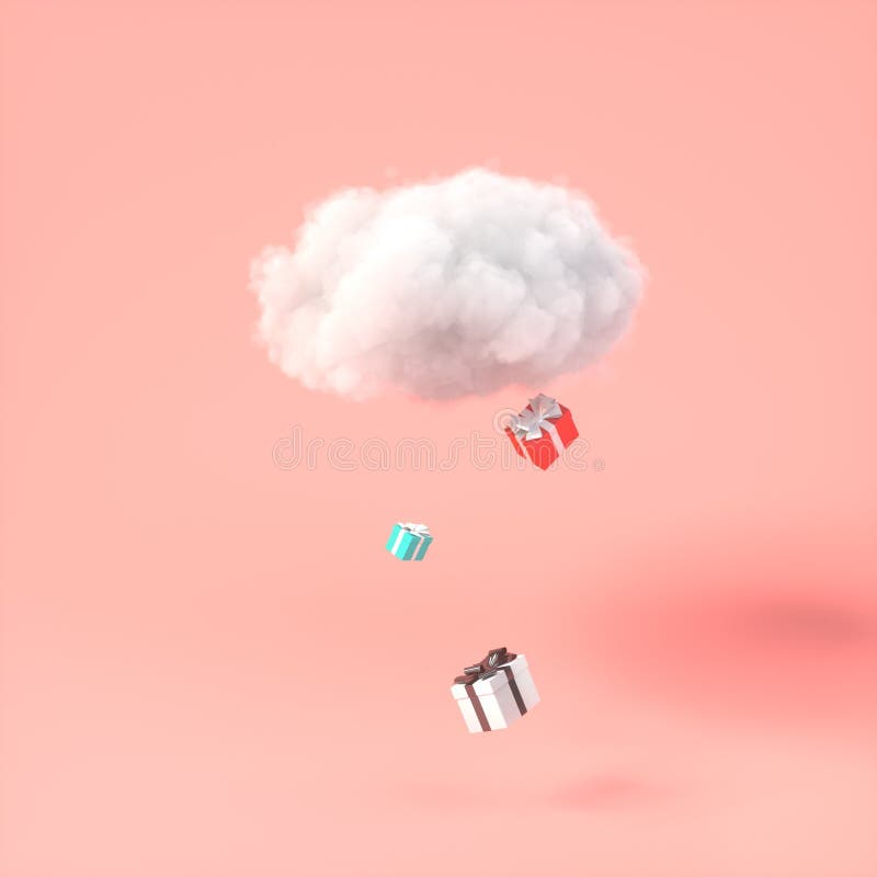 Cloud with Gift Box Rain on Pastel Pink Background. Creative Idea. Gift ...