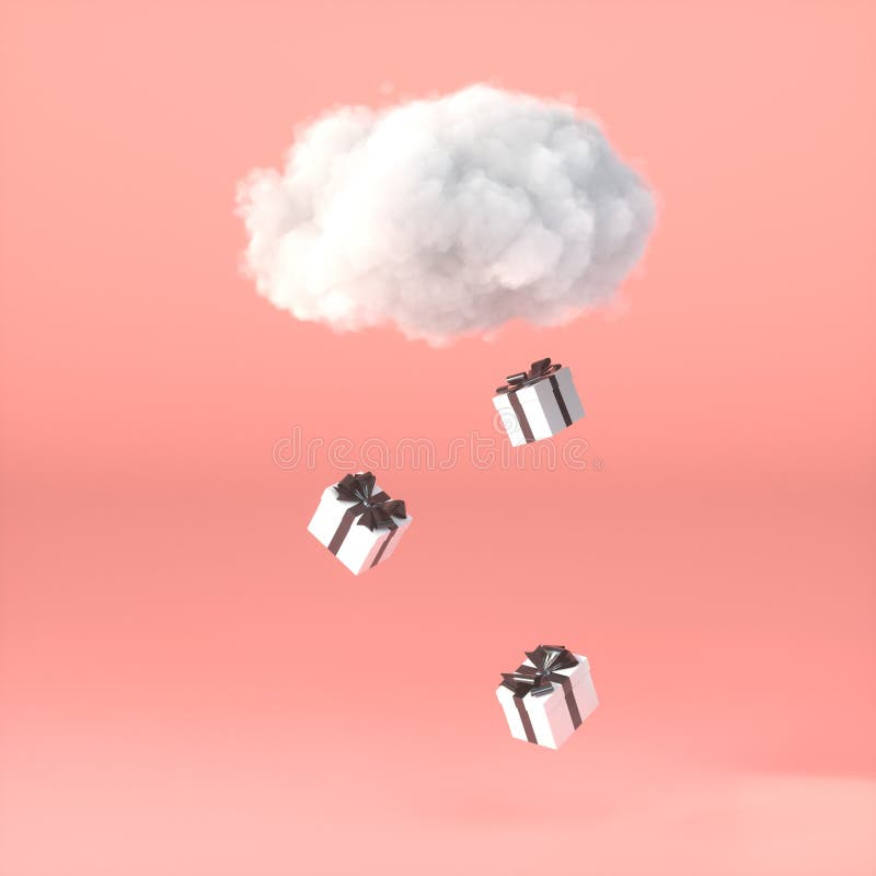 Cloud with Gift Box Rain on Black Background. Creative Idea. Minimal ...