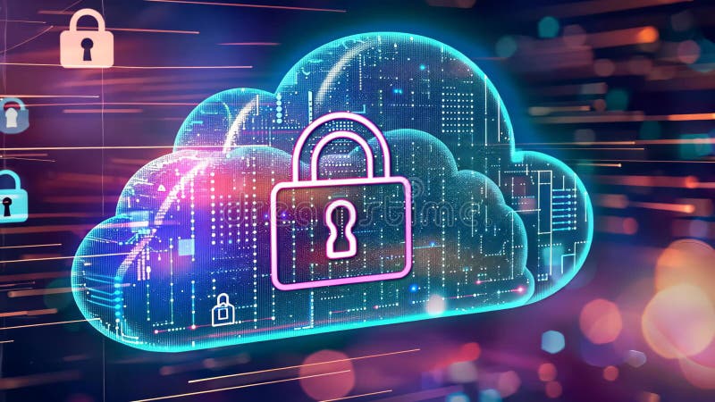 A Cloud Graphic with a Padlock at Its Center Represents Data Security ...