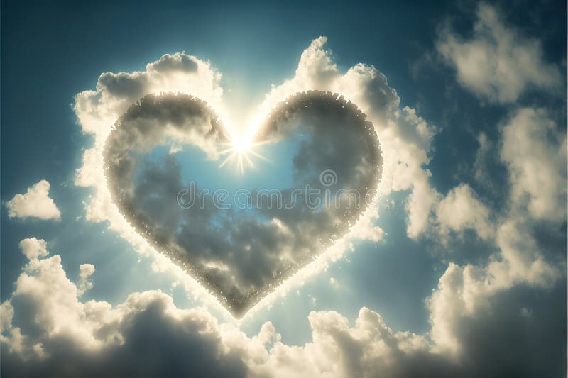 Cloud Heart in the Sky in the Clouds and Sunshine. Generative AI Stock ...