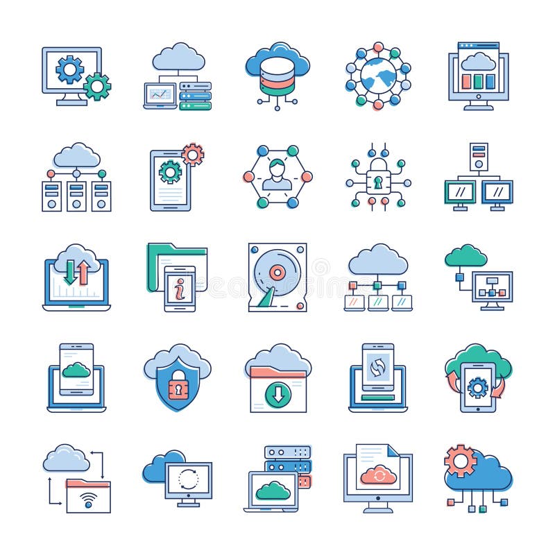 Cloud Hosting Icons stock vector. Illustration of upload - 146438006