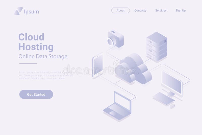 Cloud Hosting Isometric Flat White Monochrome Vector Concept Stock ...