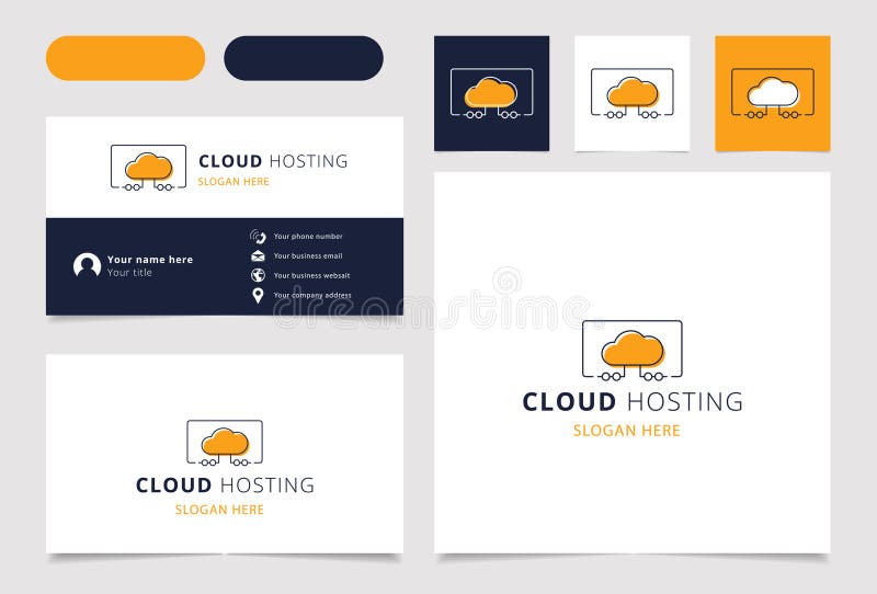 Cloud Hosting Logo Design with Editable Slogan. Branding Book and ...