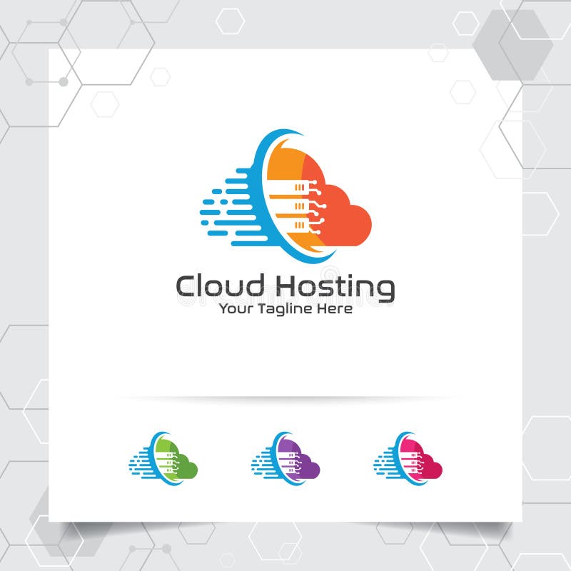 Cloud Hosting Logo Vector Design with Concept of Server and Cloud Icon ...