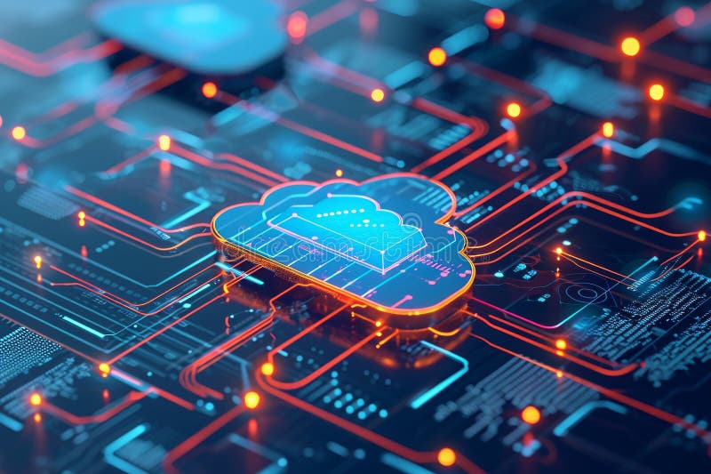 A Cloud Hovers Atop a Computer Chip, Creating a Juxtaposition between ...