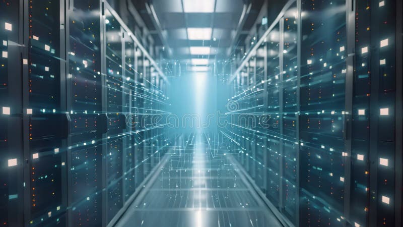 A Cloud Hovers Effortlessly Inside a Bustling Server Room Filled with ...