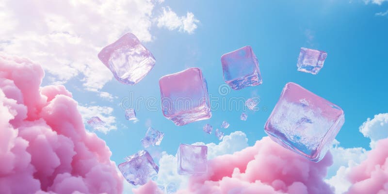 A Cloud of Ice Cubes is Floating in the Sky Above a Pink Cloud Stock ...