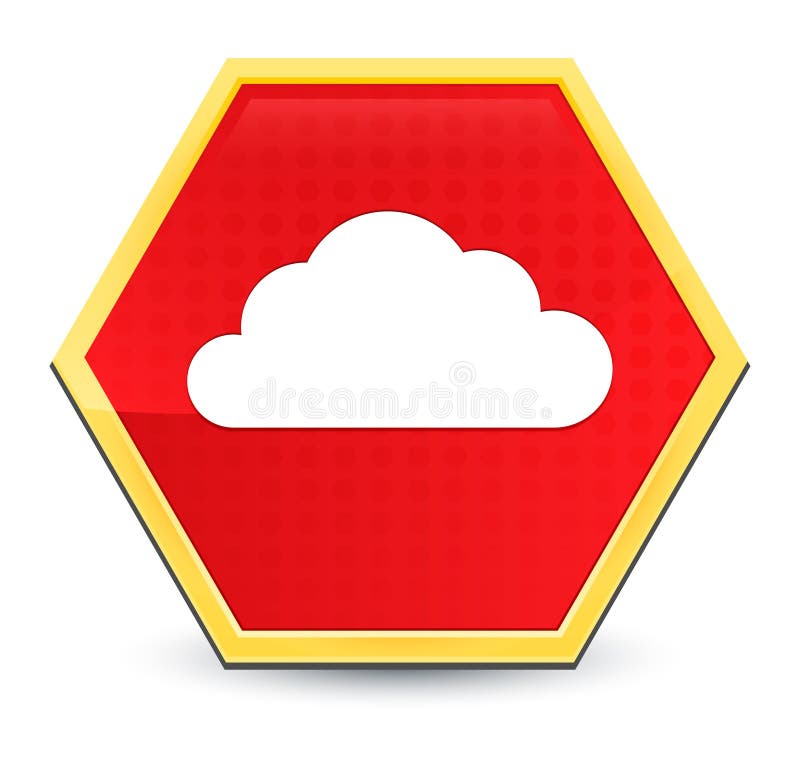 Cloud Icon Abstract Red Hexagon Button Bright Yellow Frame Elegant ...