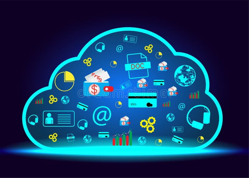 Cloud Icon Concept of Big Data Access, Global Network Connection, Data Search, Use of Computing ...