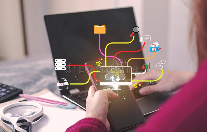 Cloud Icon Concept of Big Data Access, Global Network Connection, Data Search, Use of Computing ...