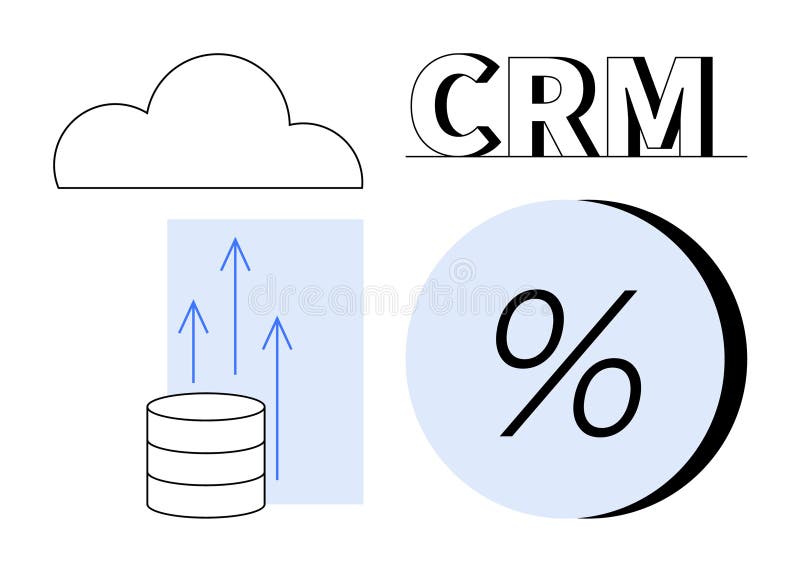 Cloud Computing CRM with Data Storage, Growth Arrows, and Percentage ...