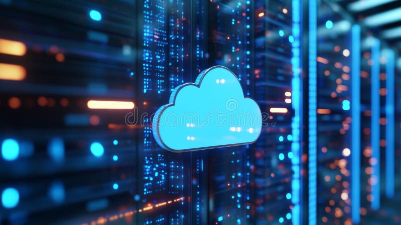A Cloud Icon in a Data Center Filled with Server Racks, Symbolizing ...
