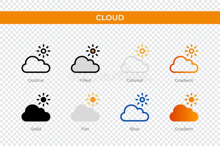 Cloud Icon in Different Style. Cloud Vector Icons Designed in Outline ...