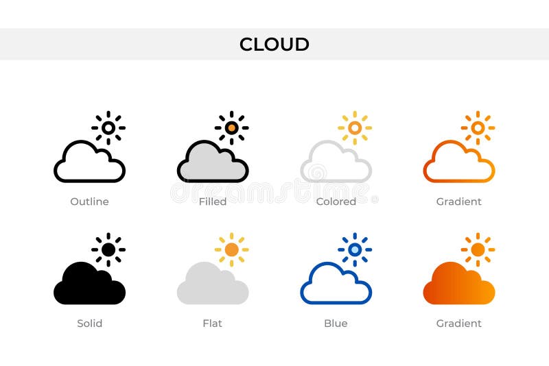 Cloud Icon in Different Style. Cloud Vector Icons Designed in Outline ...
