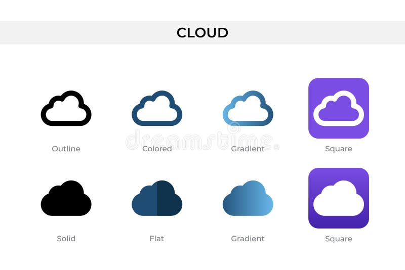 Cloud Icon in Different Style. Cloud Vector Icons Designed in Outline ...