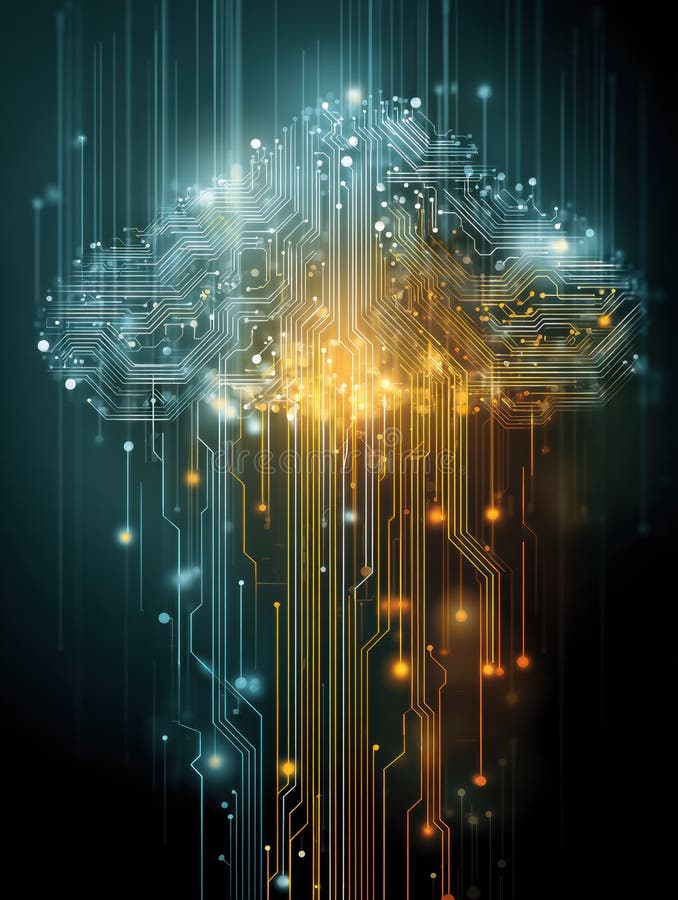 Cloud Icon Featuring Brain Core with Glowing Circuits Representing ...