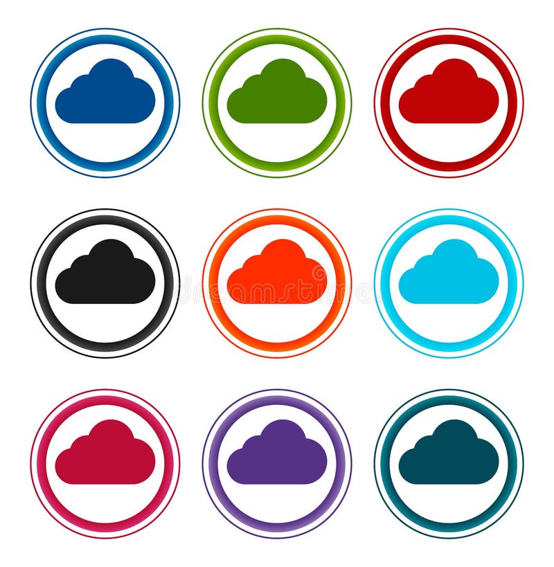Cloud Icon Flat Round Buttons Set Illustration Design Stock Vector ...