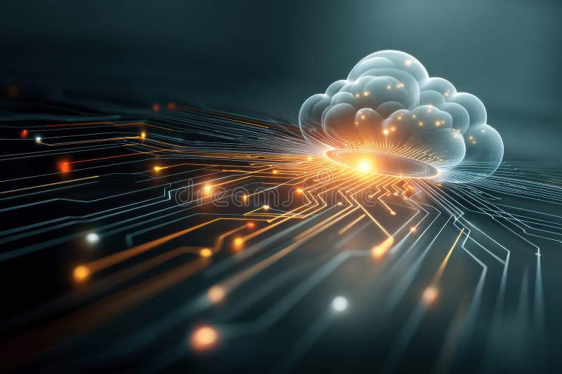 Cloud Icon with Glowing Circuits and Brain Core Representing Advanced ...