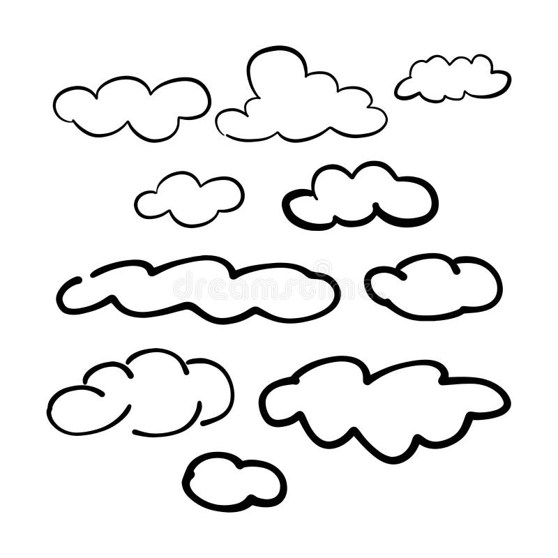 Cloud Icon, Hand-drawn Outline Sketch Simple Doodle Outline Drawing Art ...
