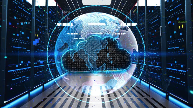 Cloud Icon Moving through Rack Servers in Data Center. Stock Video ...