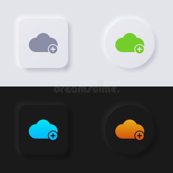 Cloud Icon With Plus Symbol Multicolor Neumorphism Button Soft Ui Design Stock Vector