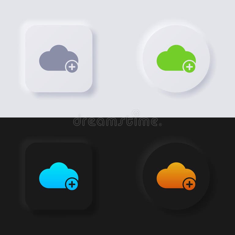 Cloud Icon With Plus Symbol Multicolor Neumorphism Button Soft Ui Design Stock Vector