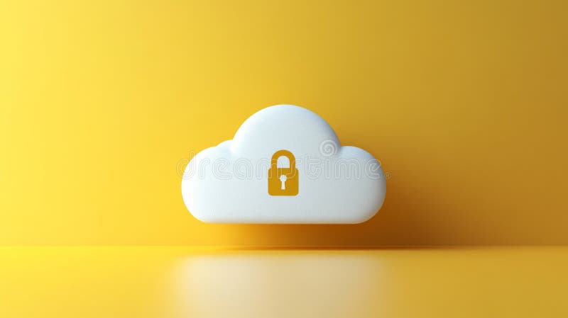 Cloud Icon with a Security Lock on a Yellow Background. Stock ...
