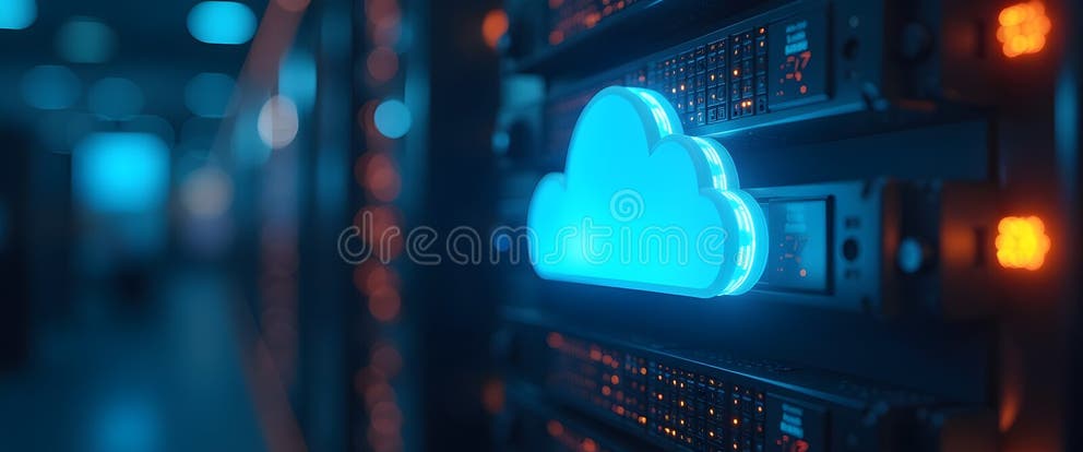 Cloud Icon on Server Rack in Data Center, Cloud Computing Concept. Stock Illustration ...