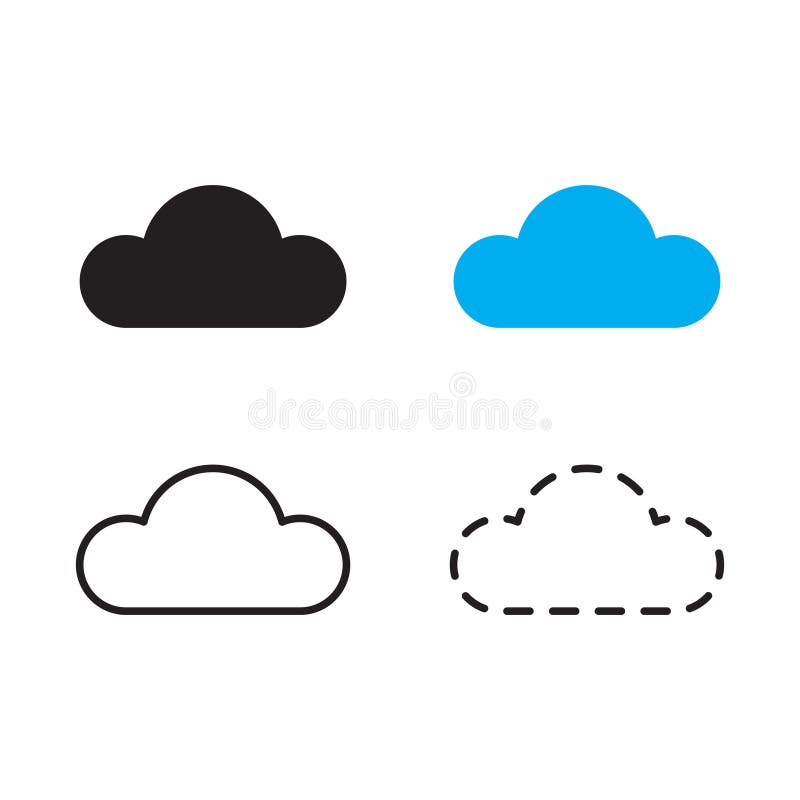 Cloud Icon Set. Minimalist Cloud Symbols. Solid, Outline, and Dashed ...