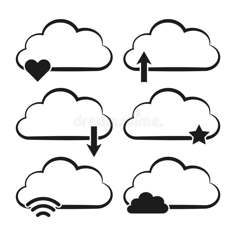 Cloud Icon Set. Modern Internet Design. Black White Symbols. Vector Illustration Pack Stock ...