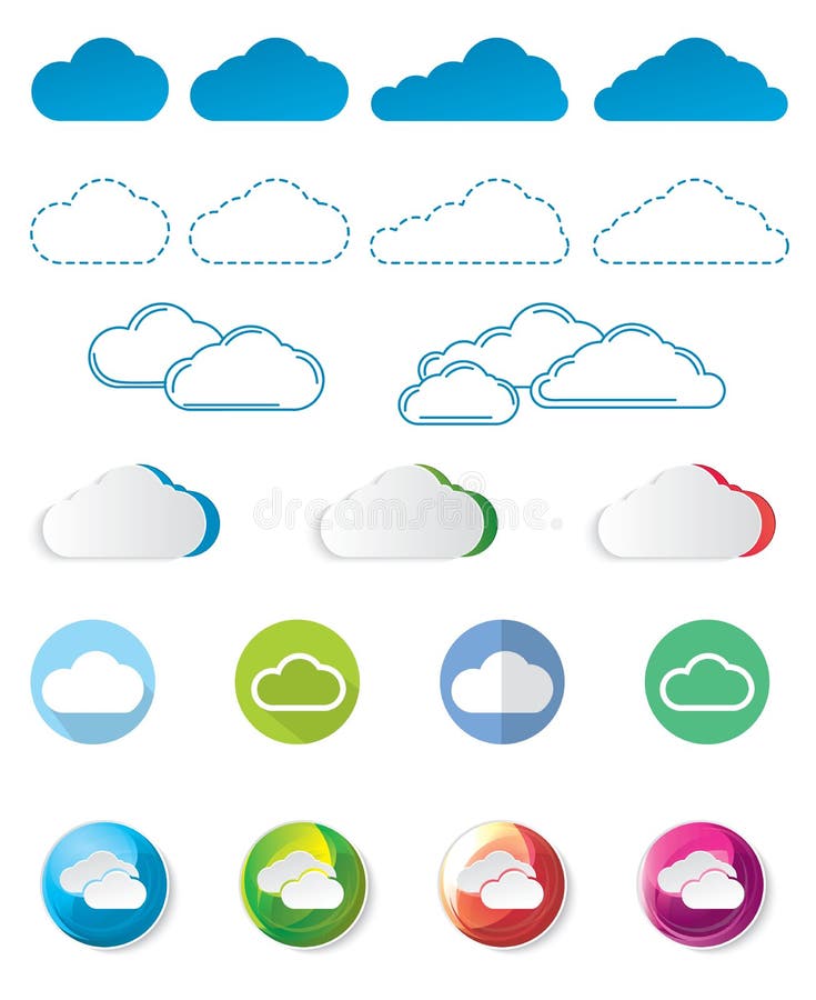 Cloud Icon Set Over White Background. Stock Vector - Illustration of ...