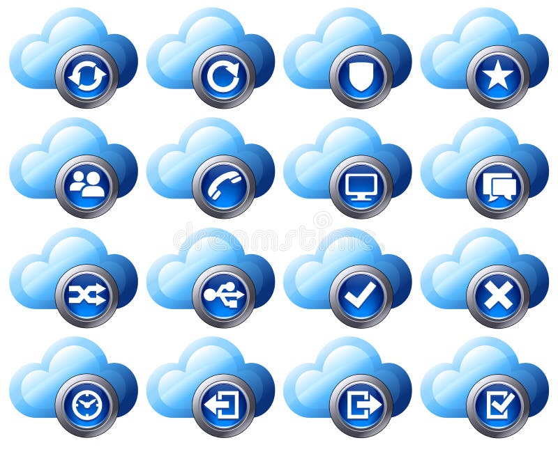 Cloud Icons on Blue Background. 36 Different Clouds. Cloudscape. Clouds ...