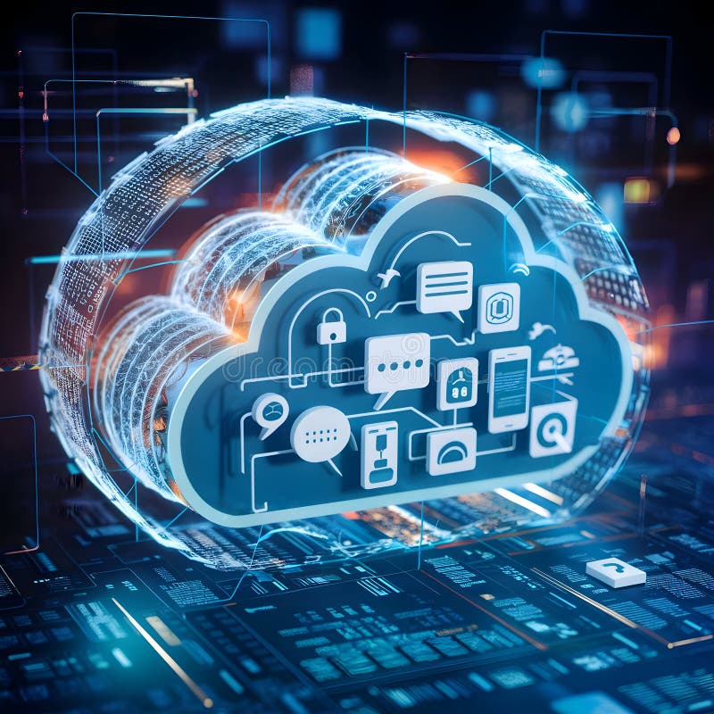 A Cloud with Icons on Top of it Stock Illustration - Illustration of ...