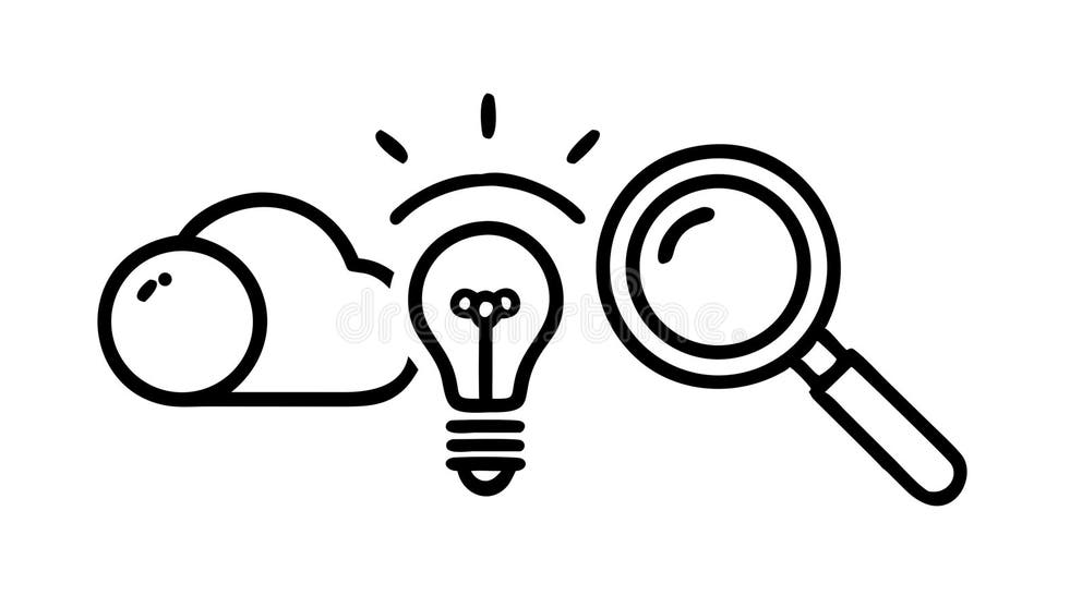 Cloud Idea Search Icon Vector with Lightbulb and Magnifying Glass ...