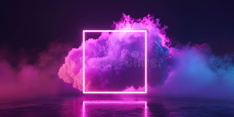 Cloud Illuminated with Neon Magenta Light Square on Dark Square Frame ...