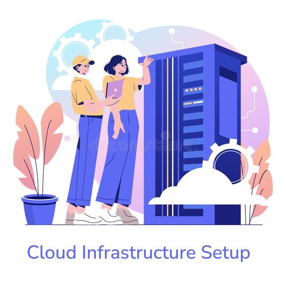 Cloud Infrastructure Setup Teamwork Illustration Stock Illustration - Illustration of analysis ...