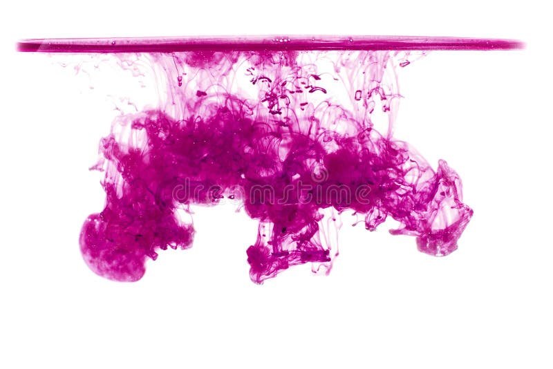 Cloud of Ink Under Water Isolated on White Background. Pink Ink in ...