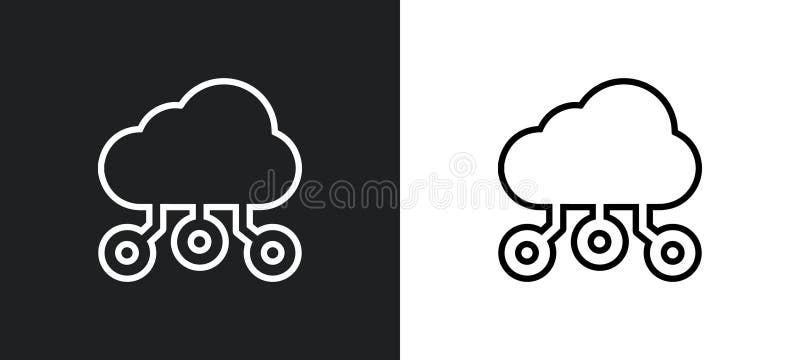 Cloud Intelligence Outline Icon in White and Black Colors. Cloud ...