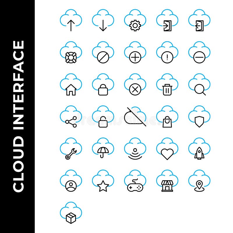 Cloud Interface Icon Set Include Upload, User Interface, Computing ...