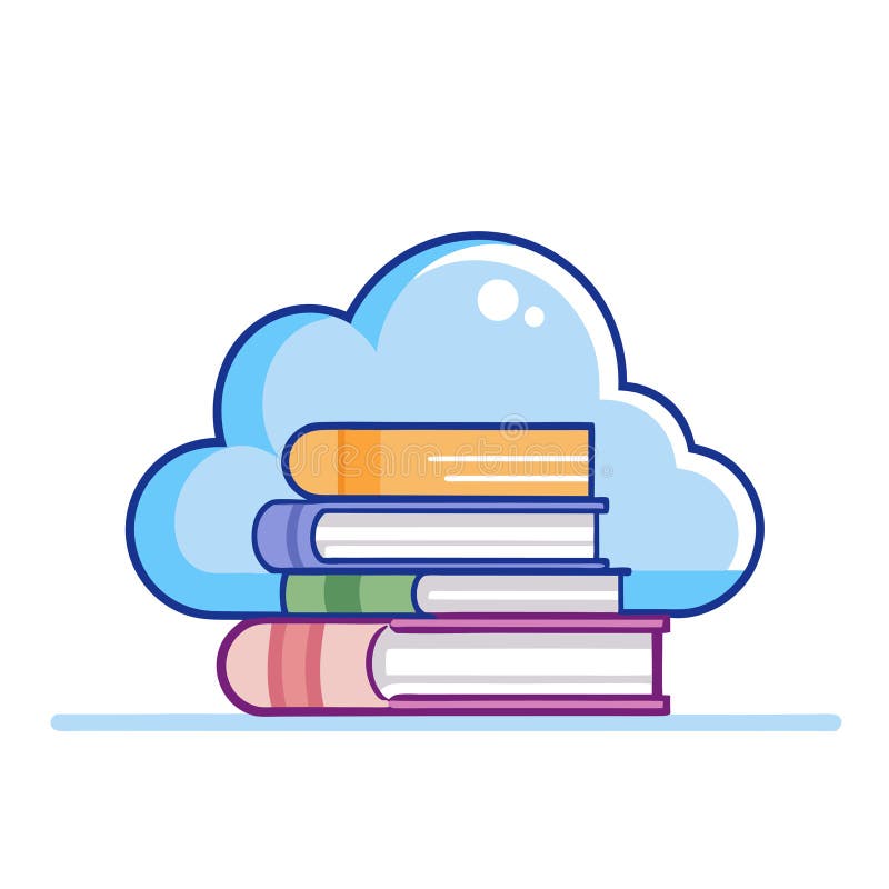 Cloud Learning: Books Stacked Under Cloud Icon, Digital Education ...