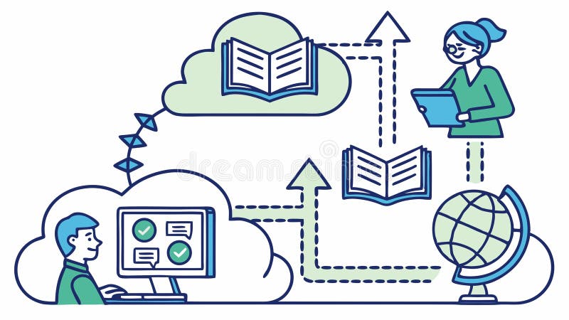 Cloud Learning Concept: Books, Technology Global Education, Vector Design Generative AI Stock ...