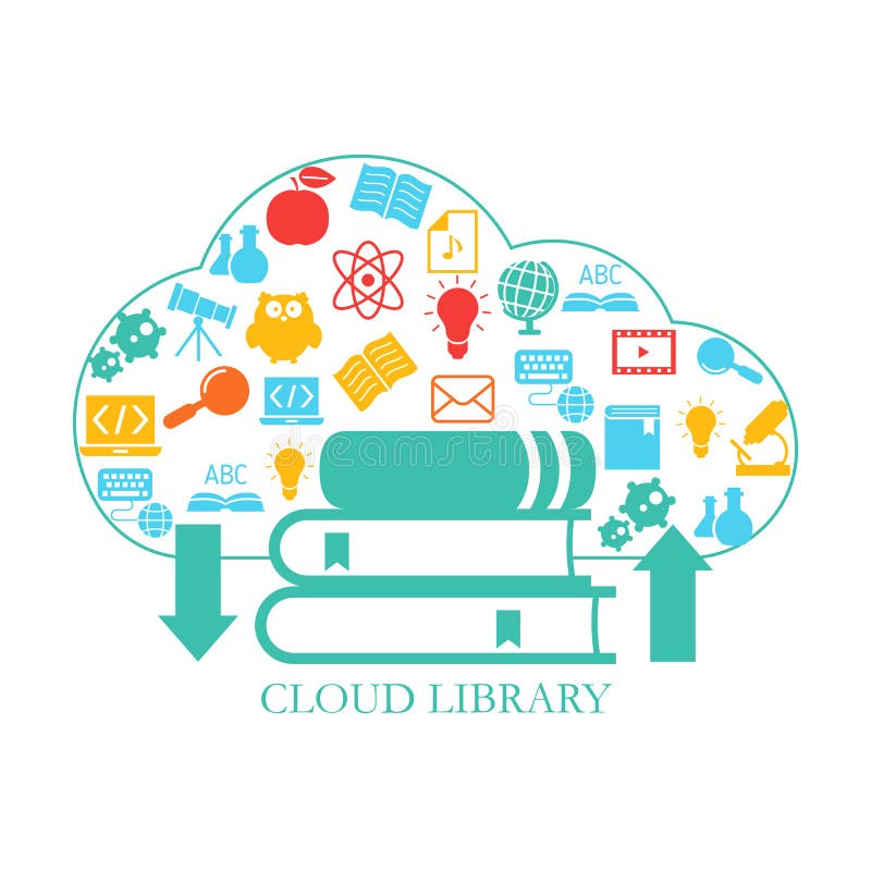 Cloud Library Vector Illustration Stock Vector - Illustration of book ...